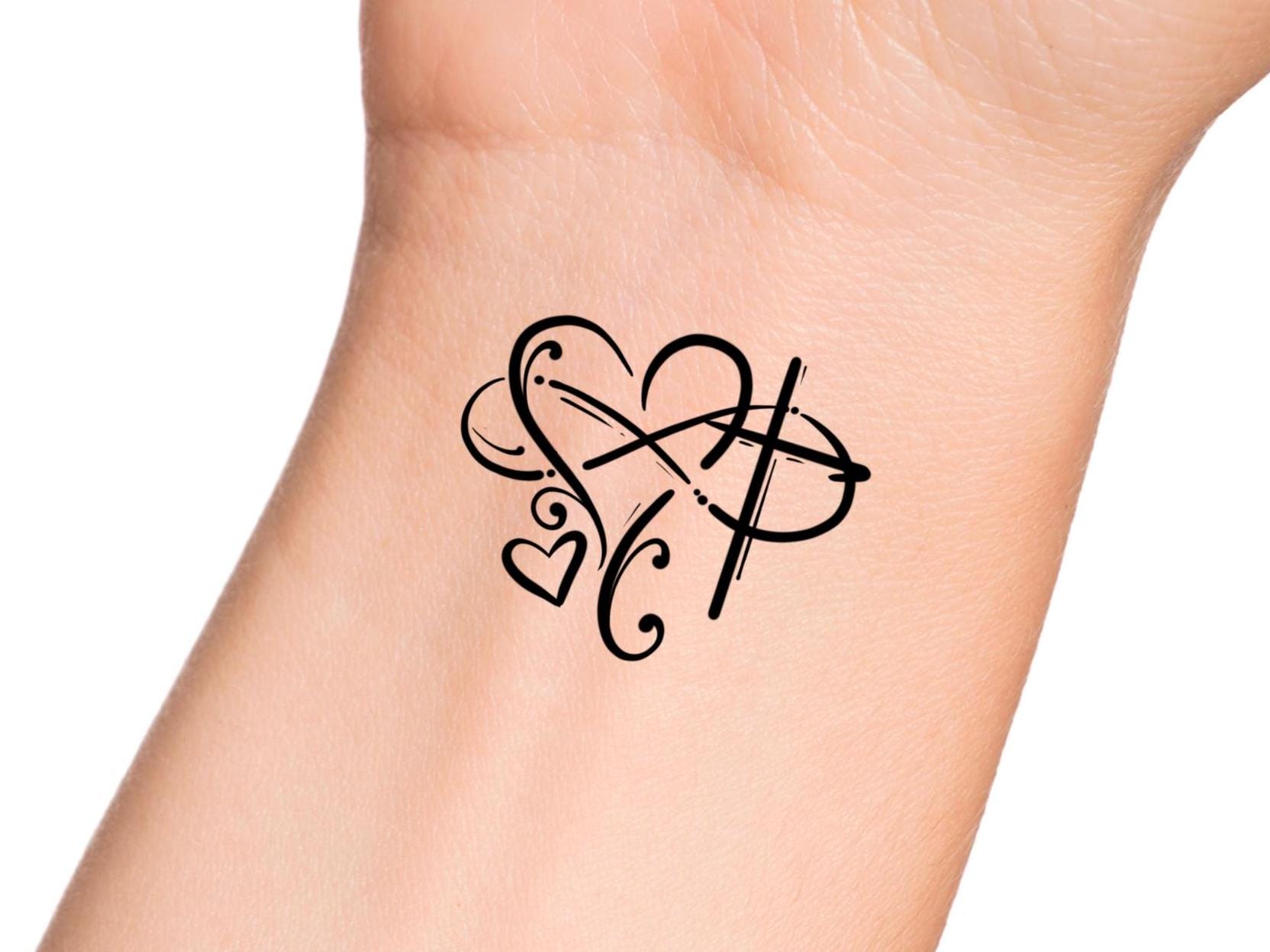 Cross Heart Infinity Temporary Tattoo - Religious Tattoo - Etsy