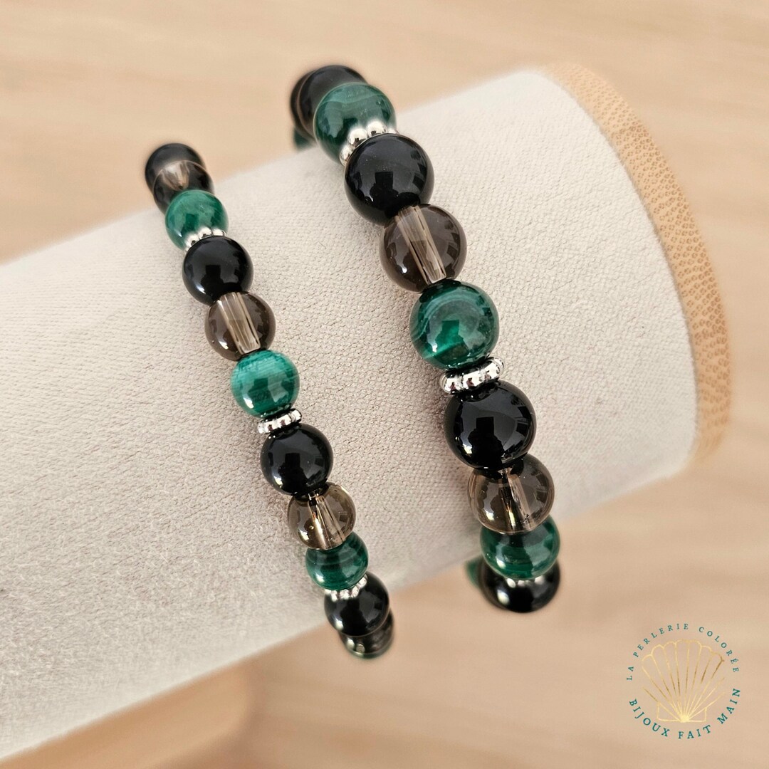 ARTHROSIS BRACELET in Natural Stone Malachite, Smoky Quartz, Obsidian ...