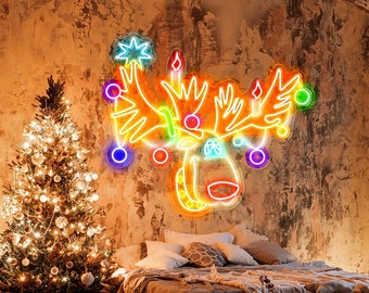 Christmas Reindeer Neon Sign Neon Light With Acrylic Board - Etsy