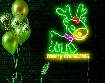 Christmas Reindeer Neon Sign Neon Light With Acrylic Board - Etsy