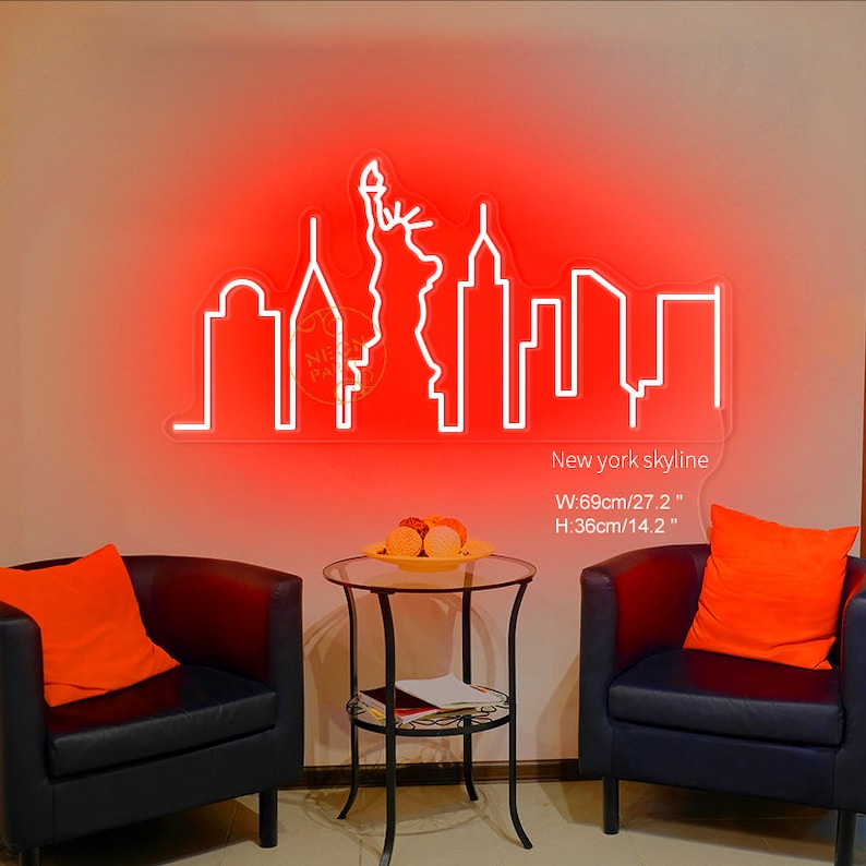 New York City Skyline Neon Sign | Cityscape Neon Line Art | Custom LED ...