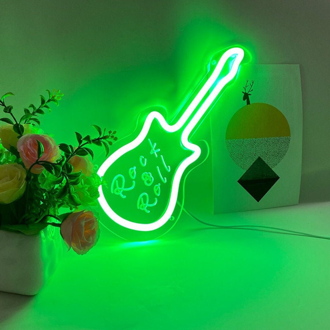 Rock and Roll Guitar Neon Sign | Custom LED Neon Light | Personalized ...