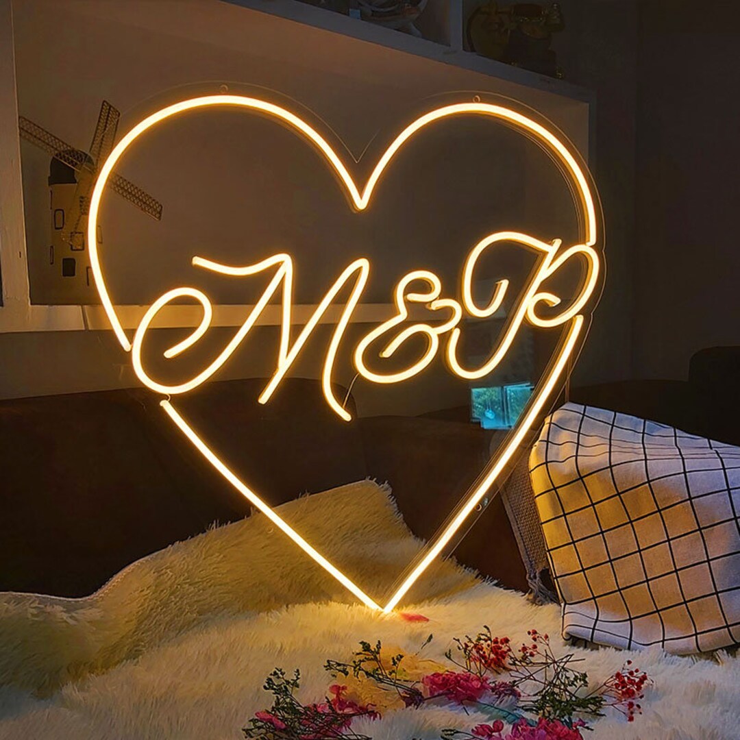 Heart Neon Sign Initials Neon Sign Heart Light Romantic - Etsy