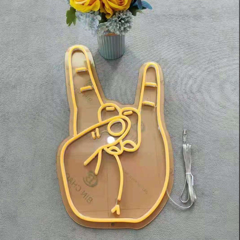 Hand Neon Sign Hook Em Horns Wall Decor Heavy Metal Sign | Etsy