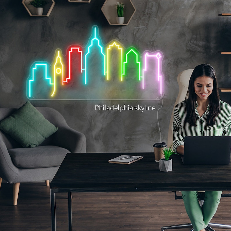 Chicago Skyline Neon Sign Custom Skyline Boston Skyline - Etsy