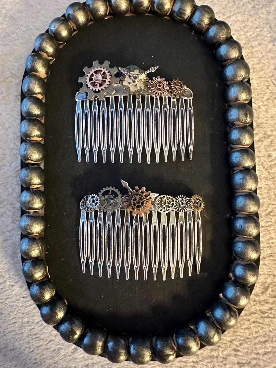 2 Individual Steampunk Clear Hair Combs With Gears and Charms ...