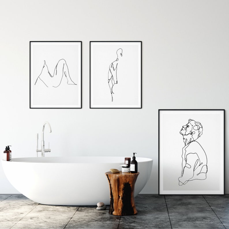 Set of 3 Male Monoline Drawings Pt. 2 Wall Art Print - Etsy