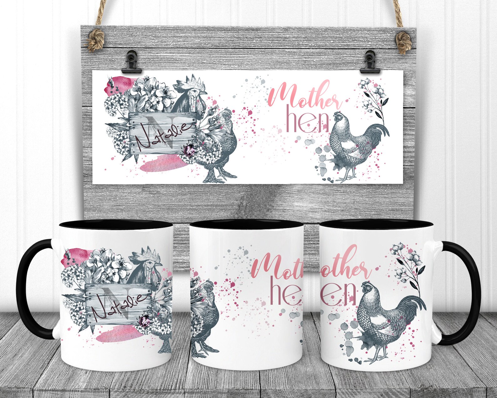 Custom Text and Name Hen Chicken Mug With Color Inside - Etsy