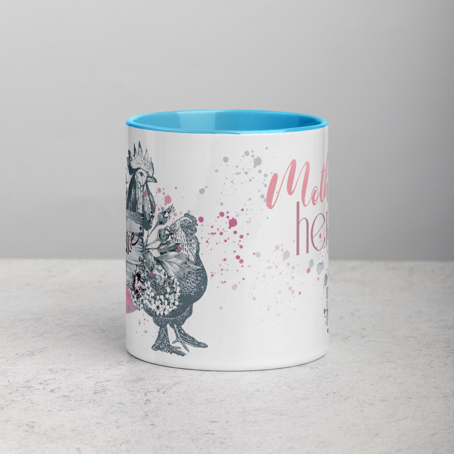 Custom Text and Name Hen Chicken Mug With Color Inside - Etsy