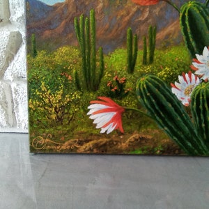 Arizona Landscape Painting Hand Painted Desert Artwork Cactus Flower ...