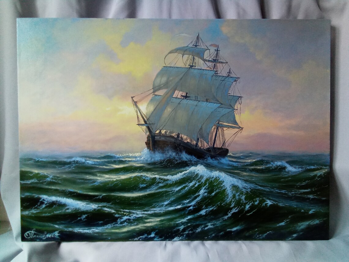 Sailing Ship Original Painting Seascape Art Custom Artwork - Etsy