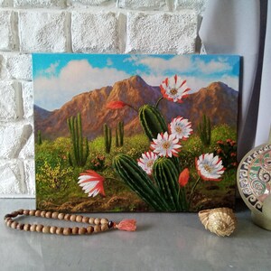Arizona Landscape Painting Hand Painted Desert Artwork Cactus Flower ...