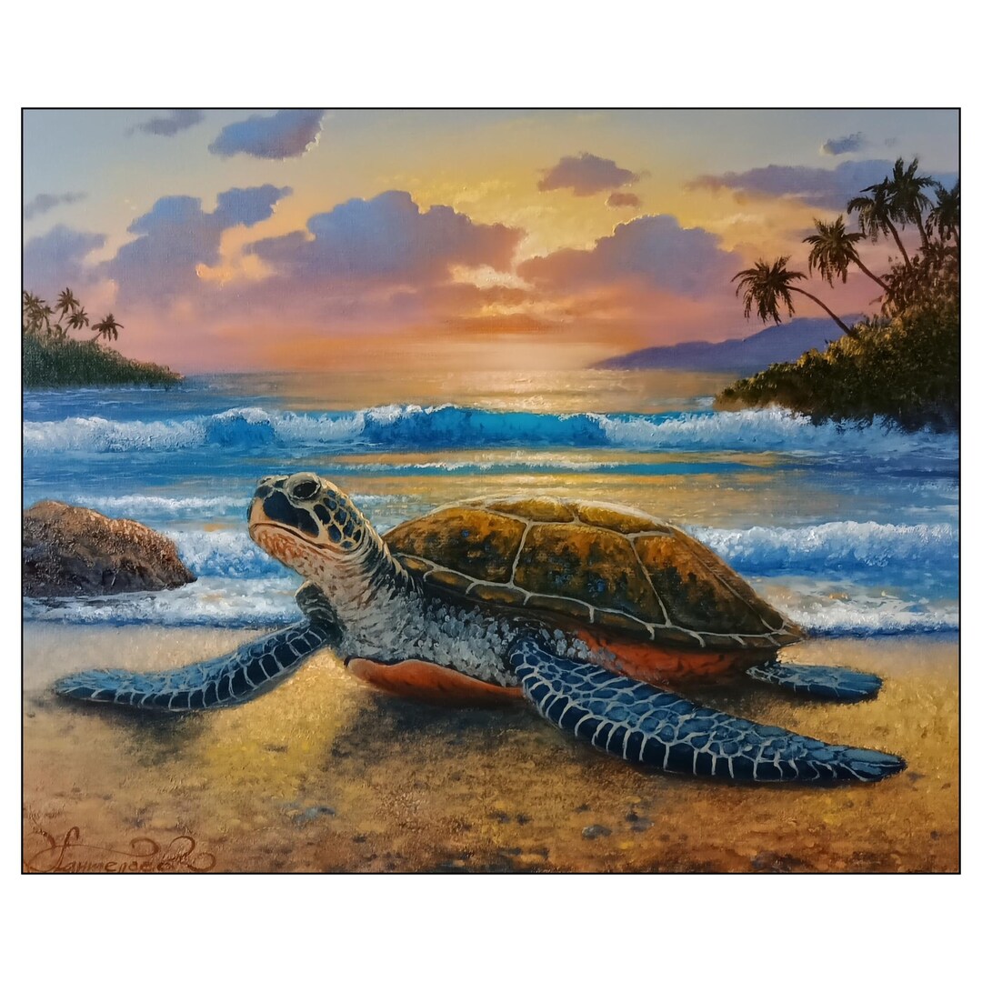 Sea Turtle Painting Hand Painted Tropical Beach Art Seascape Original ...