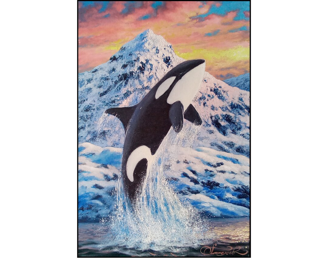 Orca Painting Hand Painted Killer Whale Artwork Alaska Landscape ...