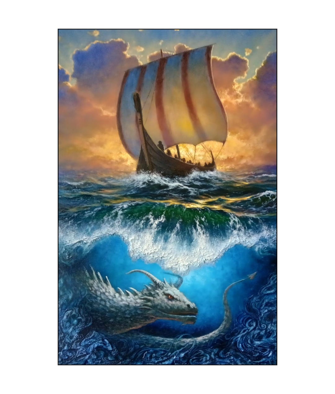 Viking Ship Painting on Canvas Seascape Artwork 16 by 24 Inches - Etsy