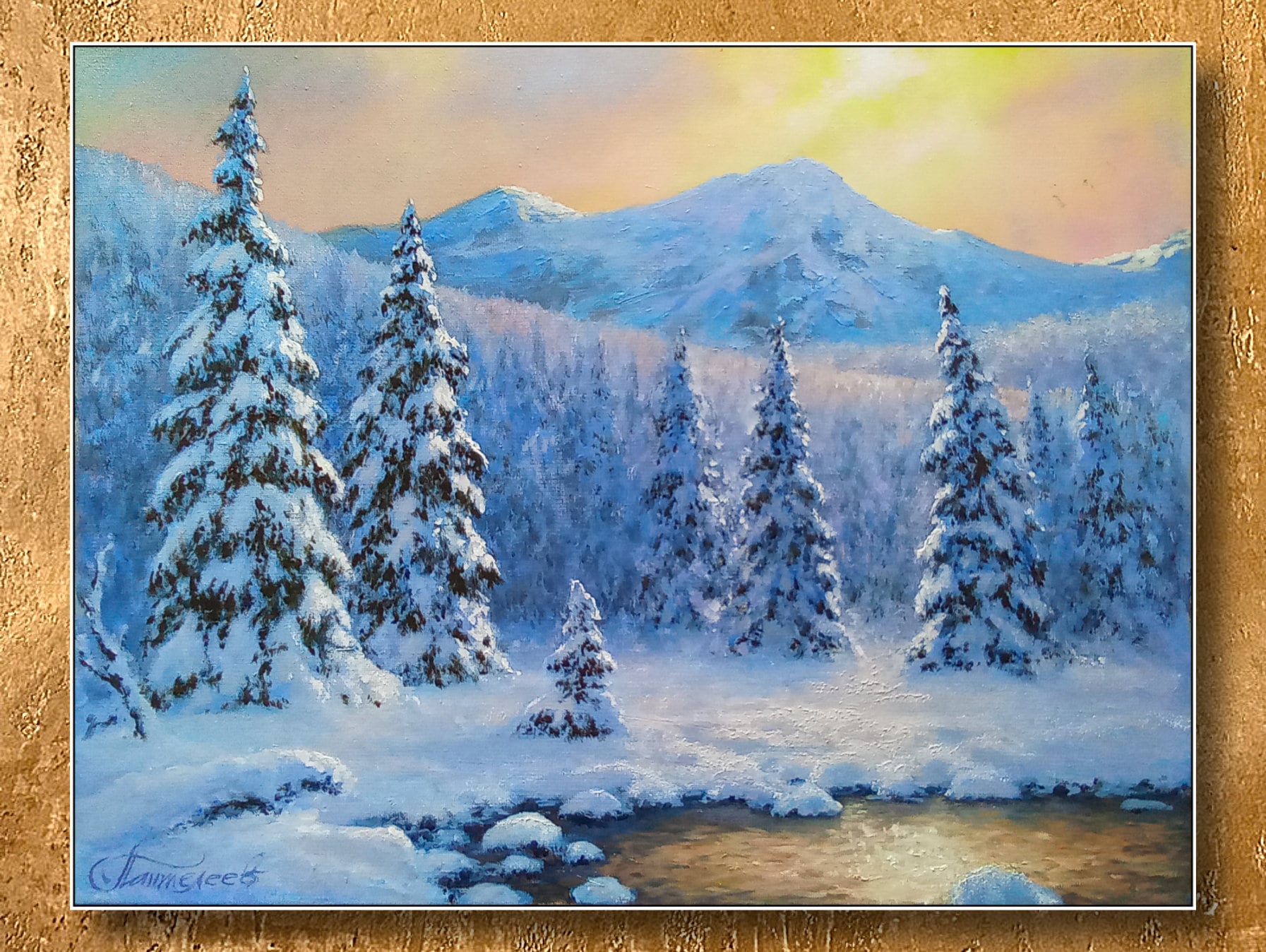 Snow Forest Winter Landscape Oil Original Painting 14 by 18 | Etsy