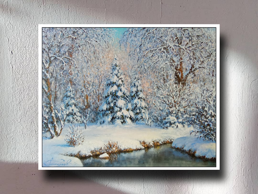 Winter Forest Painting Hand Painted Snow Woods Artwork Winter Landscape ...
