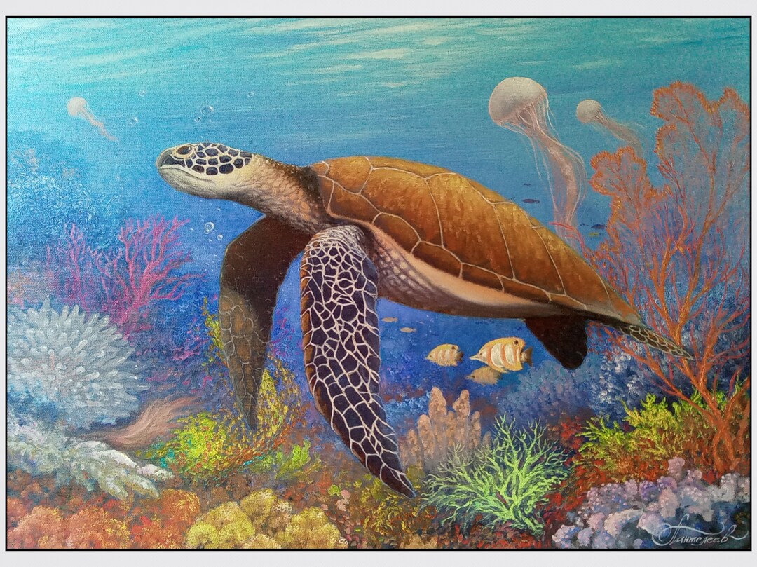 Sea Turtle Painting Hand Painted Turtle Artwork Hawaiian Animal ...