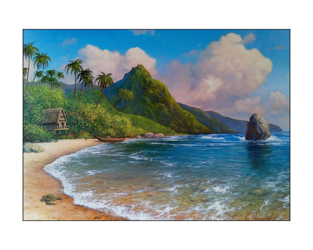 Tropical Beach Painting Hand Painted Tropical Paradise Art Seascape ...