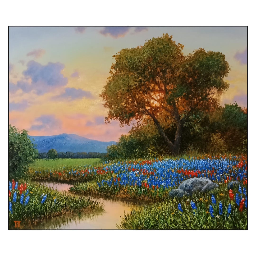 Texas Landscape Painting Hand Painted Texas Bluebonnet Original Oil ...