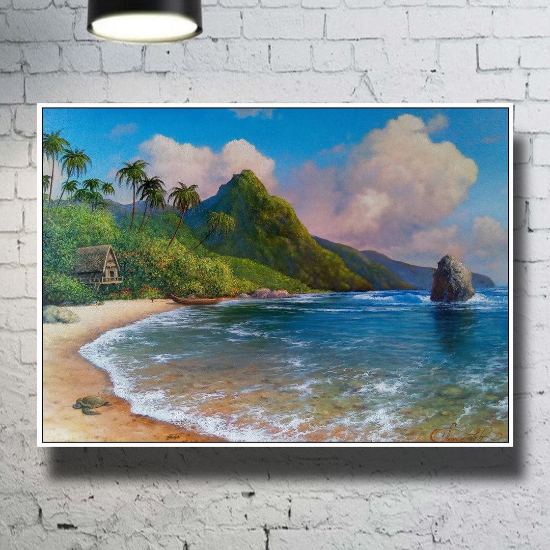 Tropical Beach Painting Hand Painted Tropical Paradise Art Seascape ...