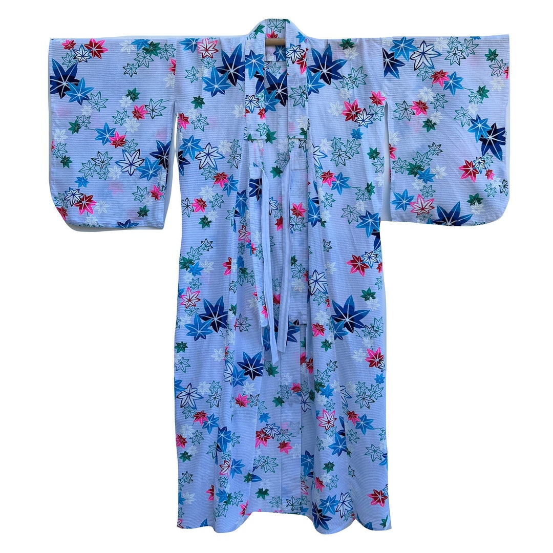 White Textured Teen Yukata With Multicolor Maple Motifs - Etsy