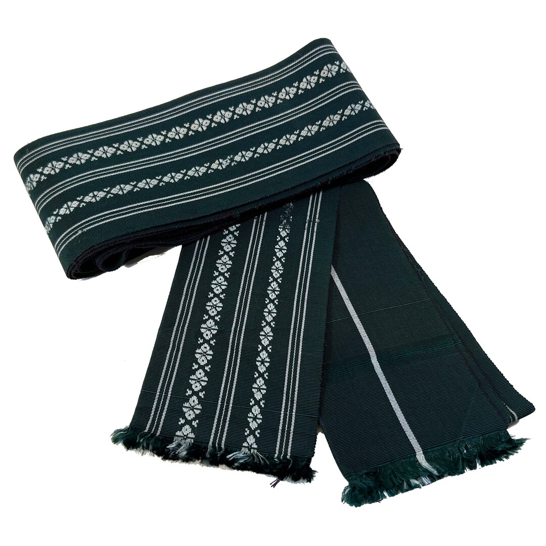 Forest Green Reversible Silk Mens Kaku Obi With Hakata Ori Stripes - Etsy