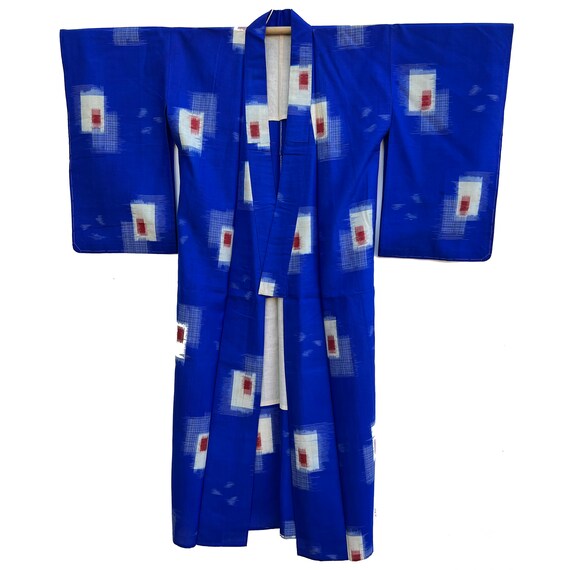Royal blue hitoe silk-cotton kimono with pattern of s… - Gem
