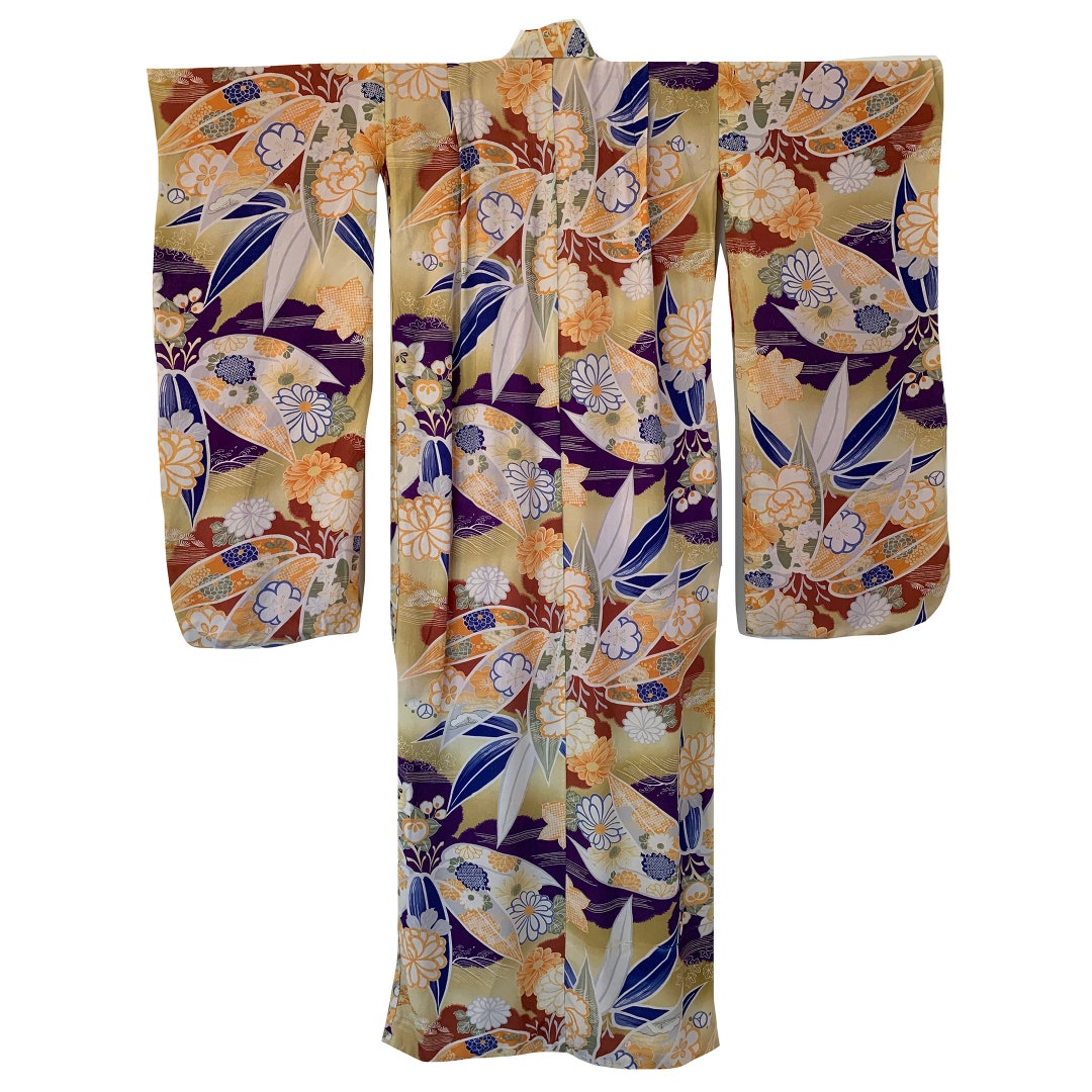 Antique 1930s Butter Yellow Silk Kids Furisode With Floral and - Etsy