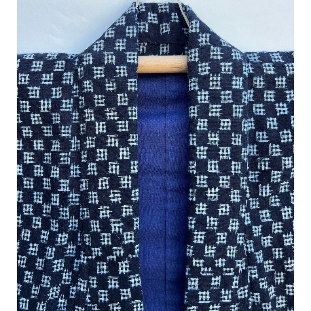 Deep Indigo Cotton Long Noragi With a Checkerboard Pattern - Etsy
