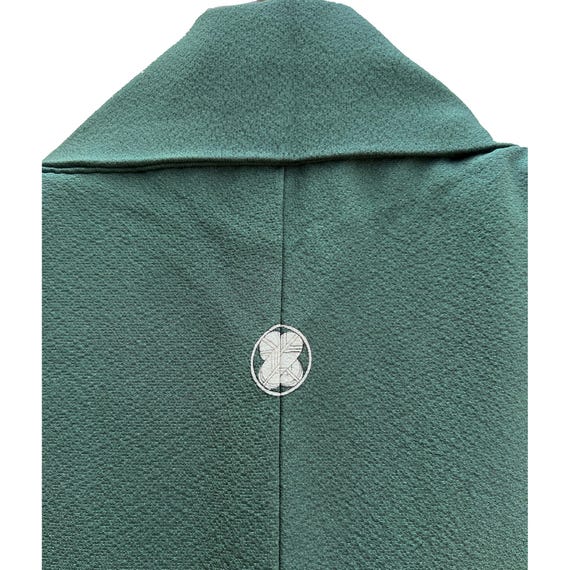 Sage green silk crepe iromuji kimono with one family … - Gem