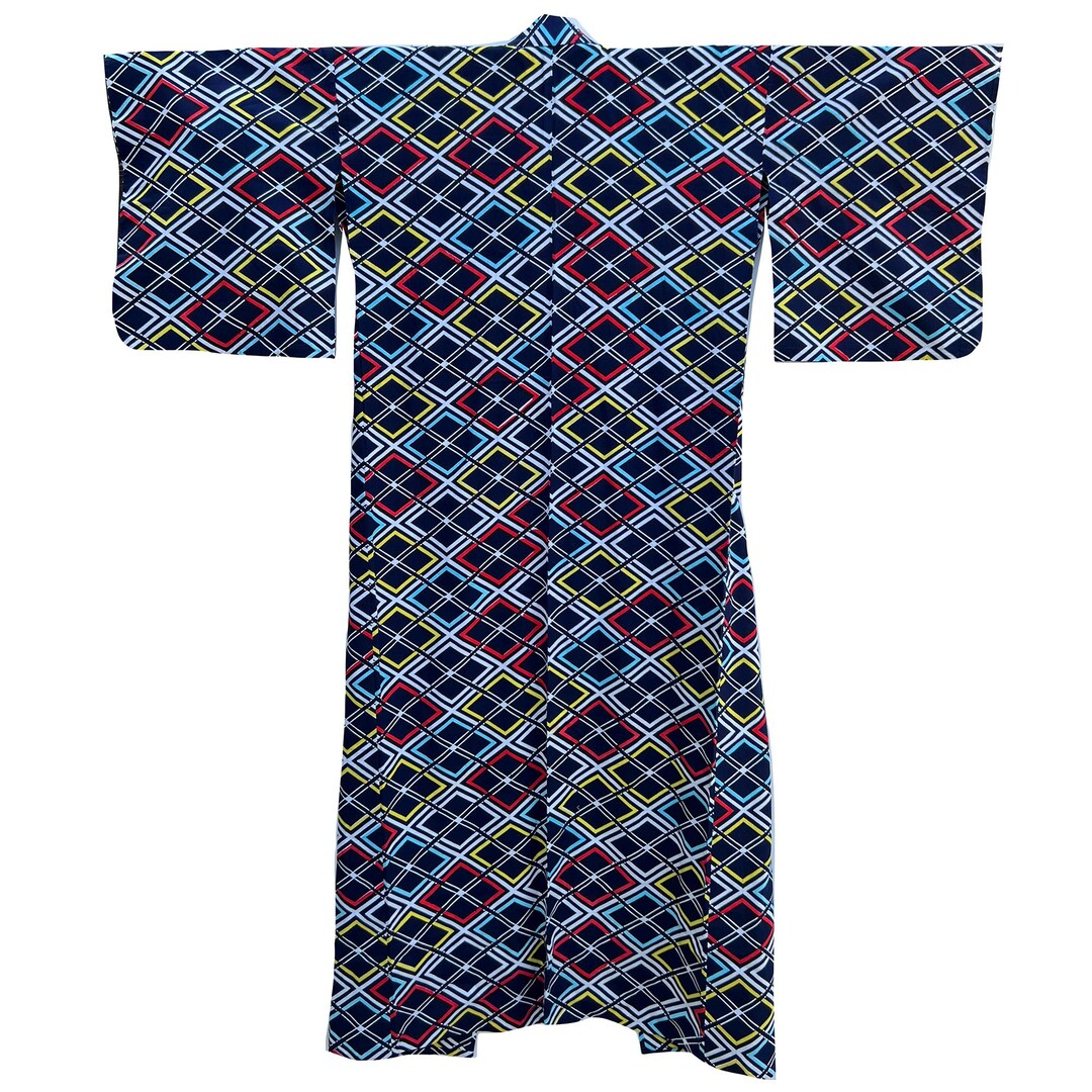 Retro Cotton Yukata With Multicolor Diamond Pattern - Etsy