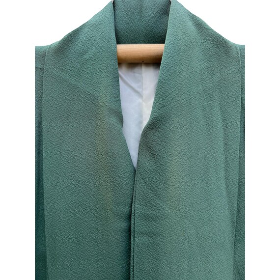 Sage green silk crepe iromuji kimono with one family … - Gem
