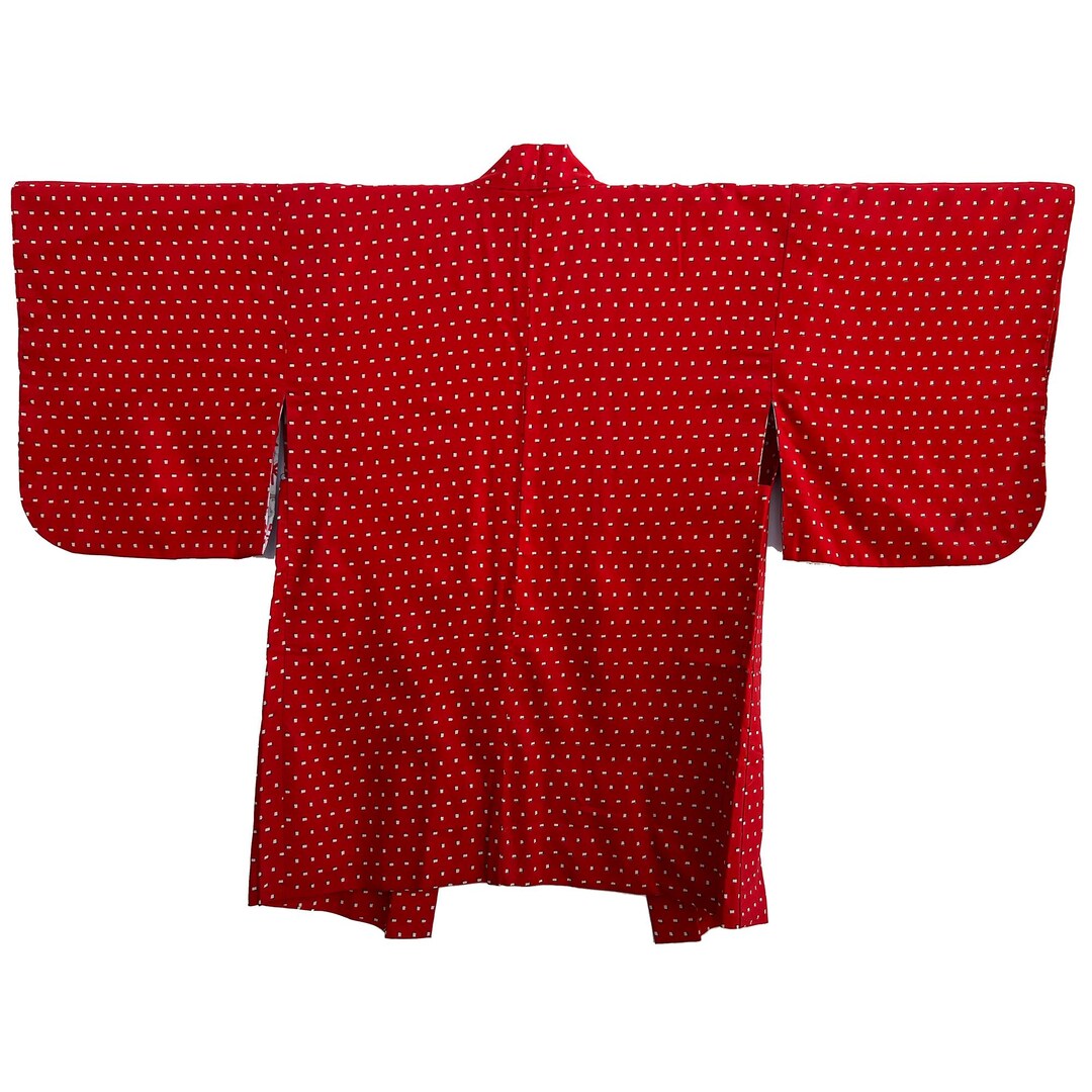 Red Cotton-wool Haori With White and Black Tiny Rectangles - Etsy