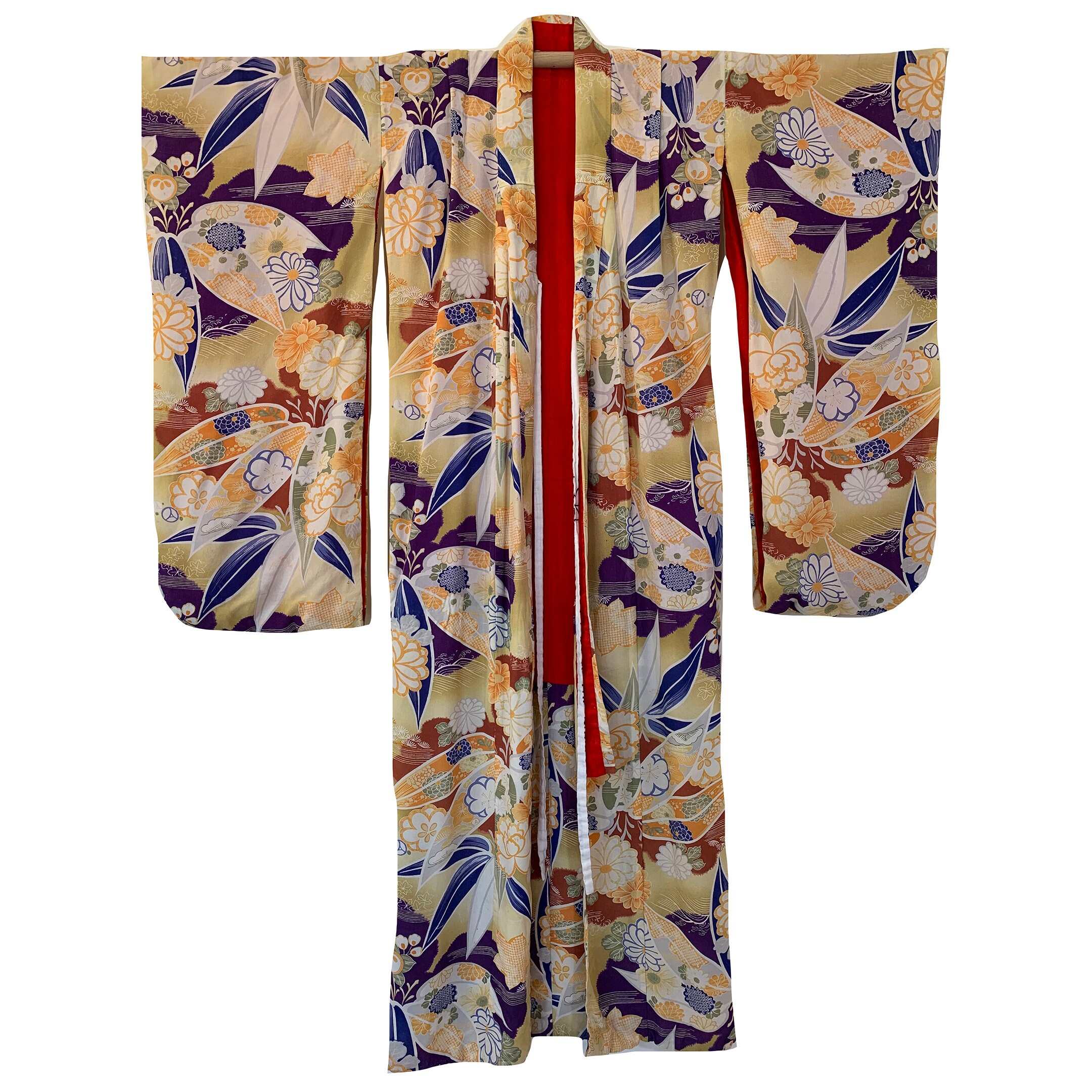 Antique 1930s Butter Yellow Silk Kids Furisode With Floral and - Etsy