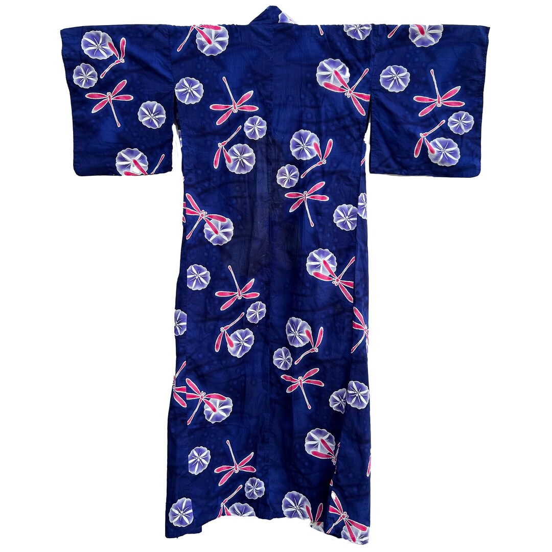 Tall Size Blue-purple Yukata With Morning Glories and Dragonflies - Etsy