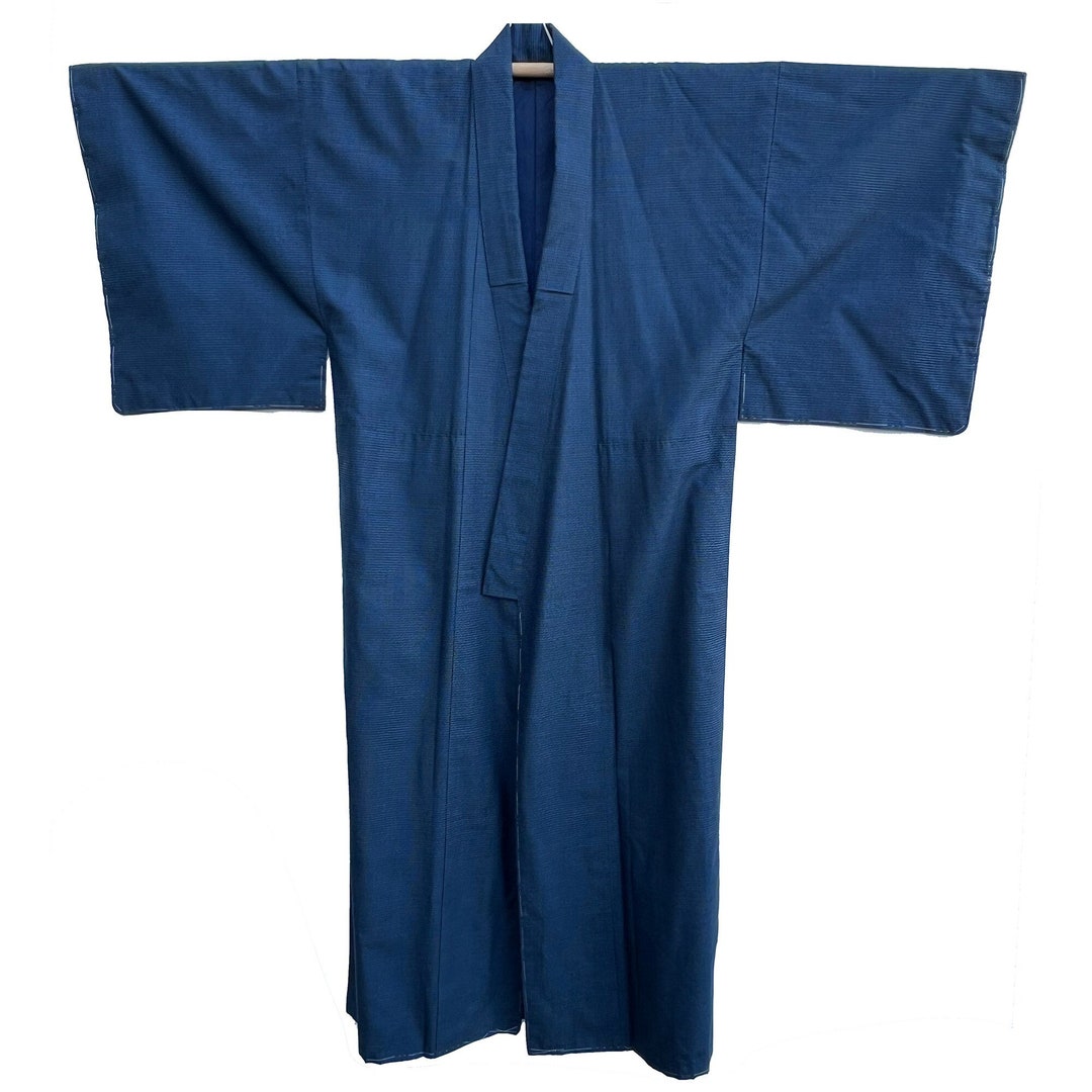 Black and Blue Wool Mens Kimono With Woven Kikko Pattern - Etsy