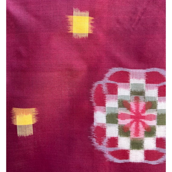Burgundy midcentury meisen haori with checkered flora… - Gem