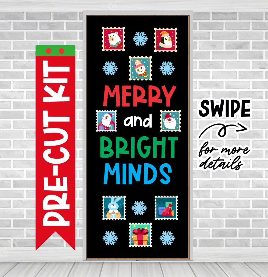MERRY BRIGHT MINDS Precut School Door Classroom Decoration, Winter Door ...