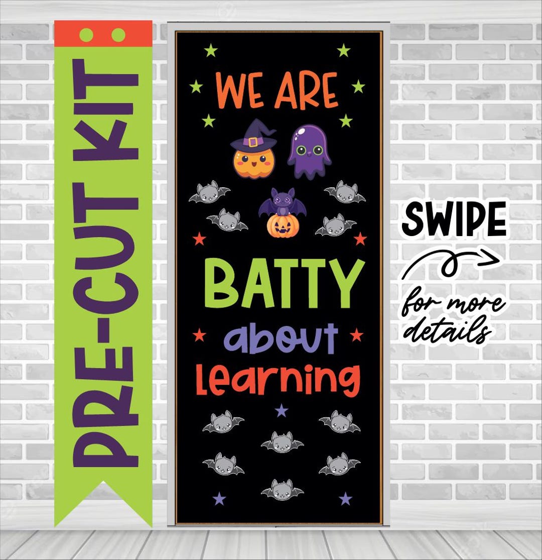 BATTY LEARNING HALLOWEEN Pre-cut School Door Decoration, Fall Bulletin ...