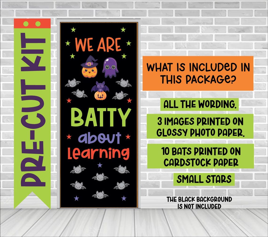 BATTY LEARNING HALLOWEEN Pre-cut School Door Decoration, Fall Bulletin ...