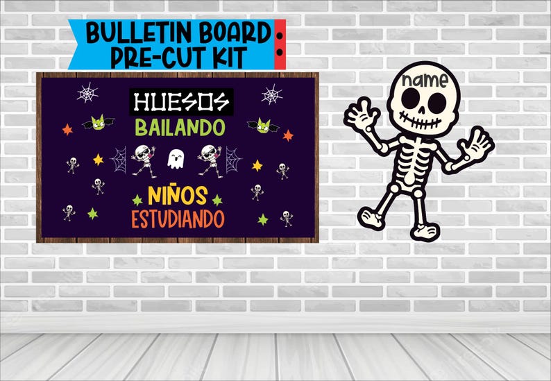 Halloween Skeletons Bulletin Board Kit: Huesos Bailando Spanish ...