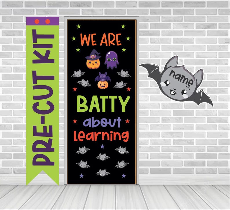 BATTY LEARNING HALLOWEEN Pre-cut School Door Decoration, Fall Bulletin ...