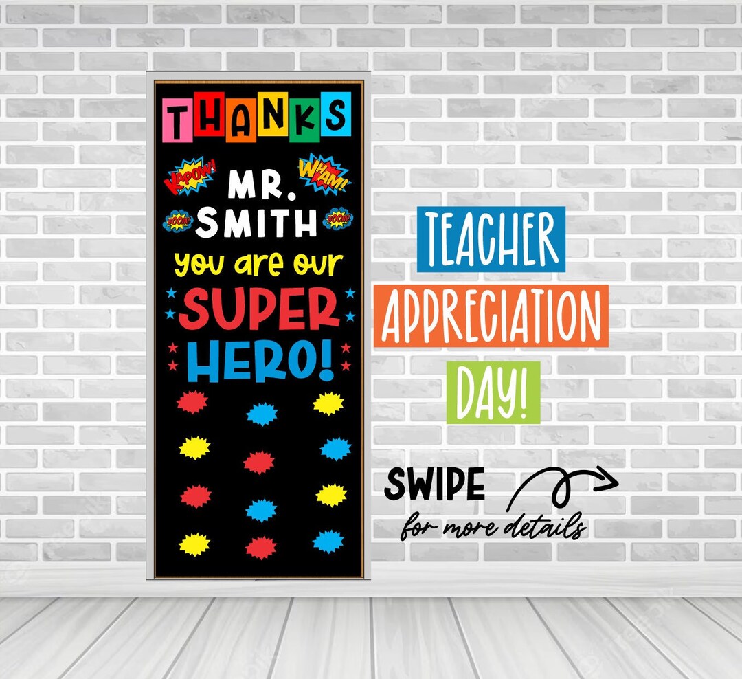 SUPERHERO Teacher Appreciation Day School Door Decor Classroom Decor ...