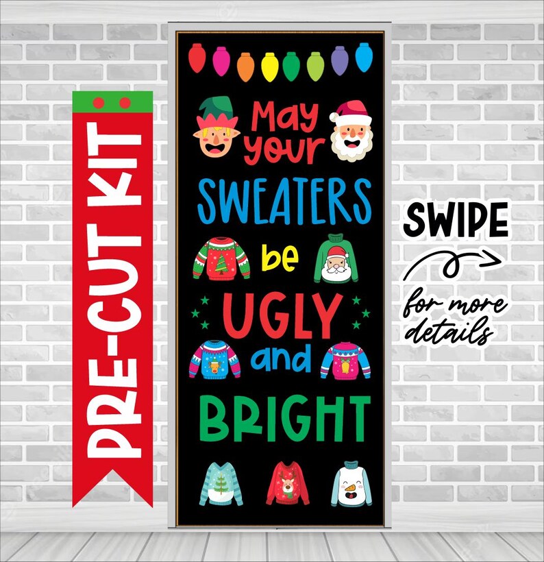 Ugly Bright Sweaters Classroom Door Decor Kit: Winter Holiday Bulletin ...