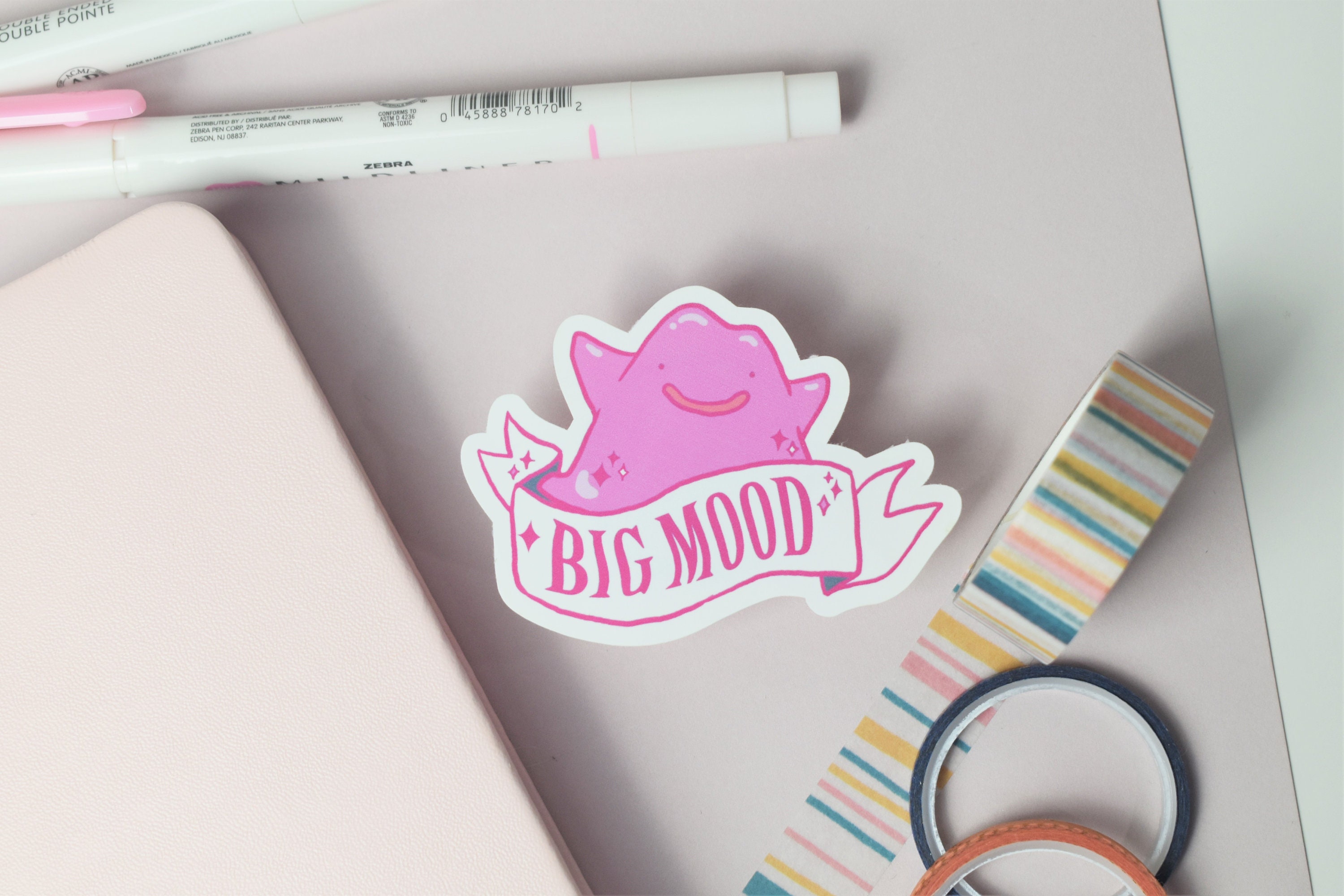 Ditto Big Mood Vinyl Sticker Funny Banner Shiny Monster Pink - Etsy
