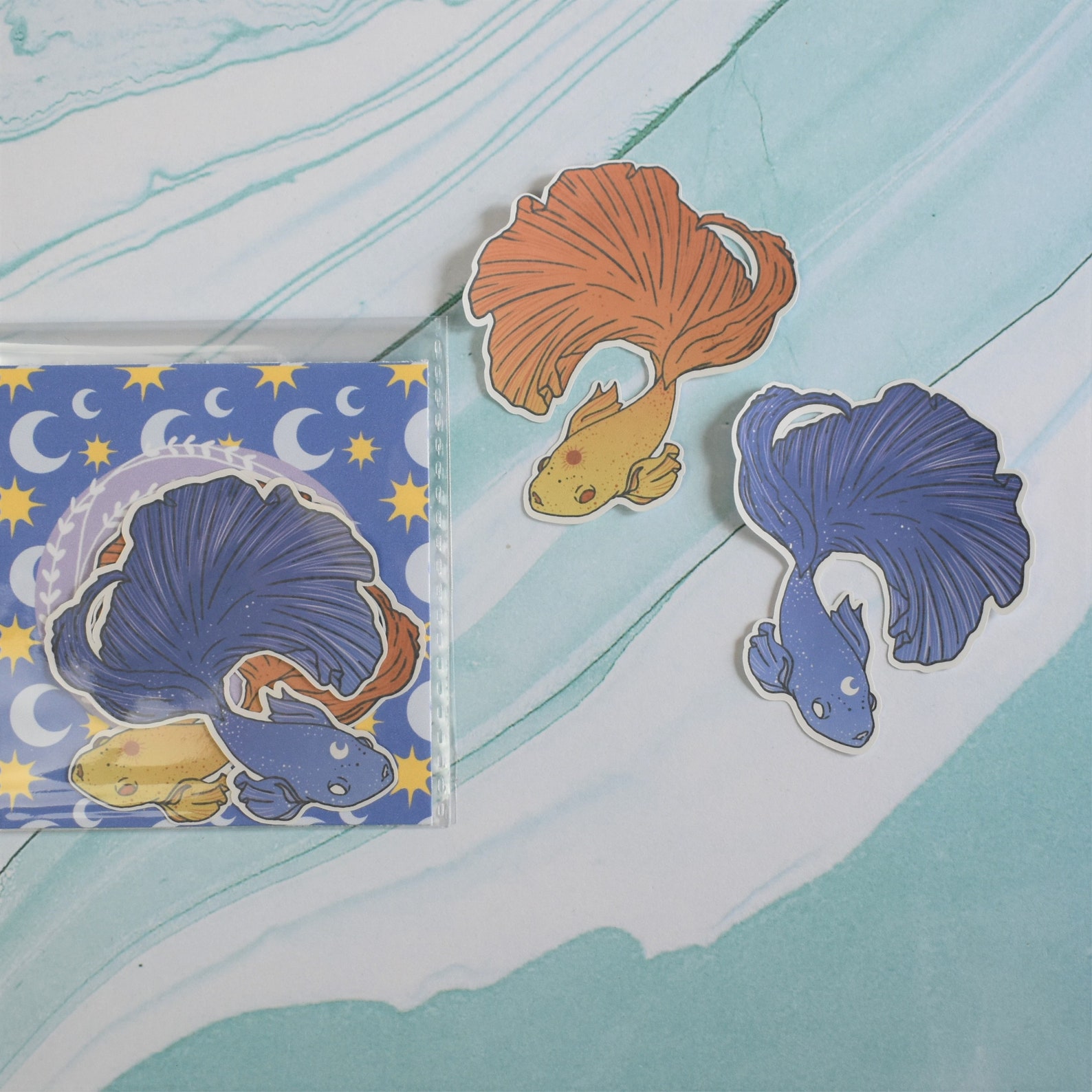 Sun and Moon Betta Fish Glossy Stickers Lunar Koi | Etsy