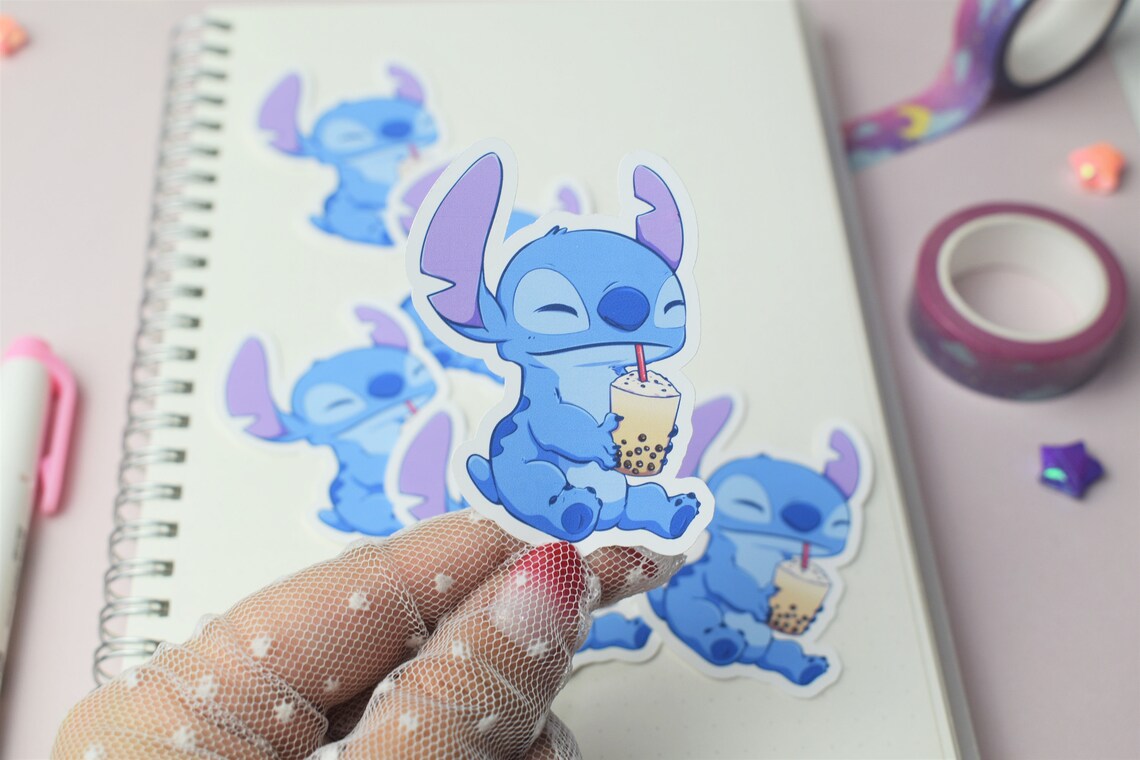 Boba Tea Blue Alien Monster Vinyl Sticker Waterproof Animal - Etsy