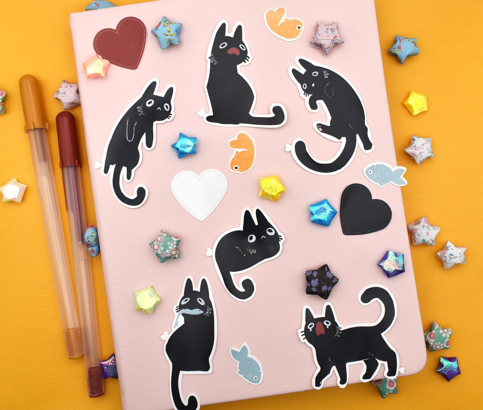 Moody Black Cats Glossy Sticker Pack ~ 12 Pcs Planner Journal Penpal ...