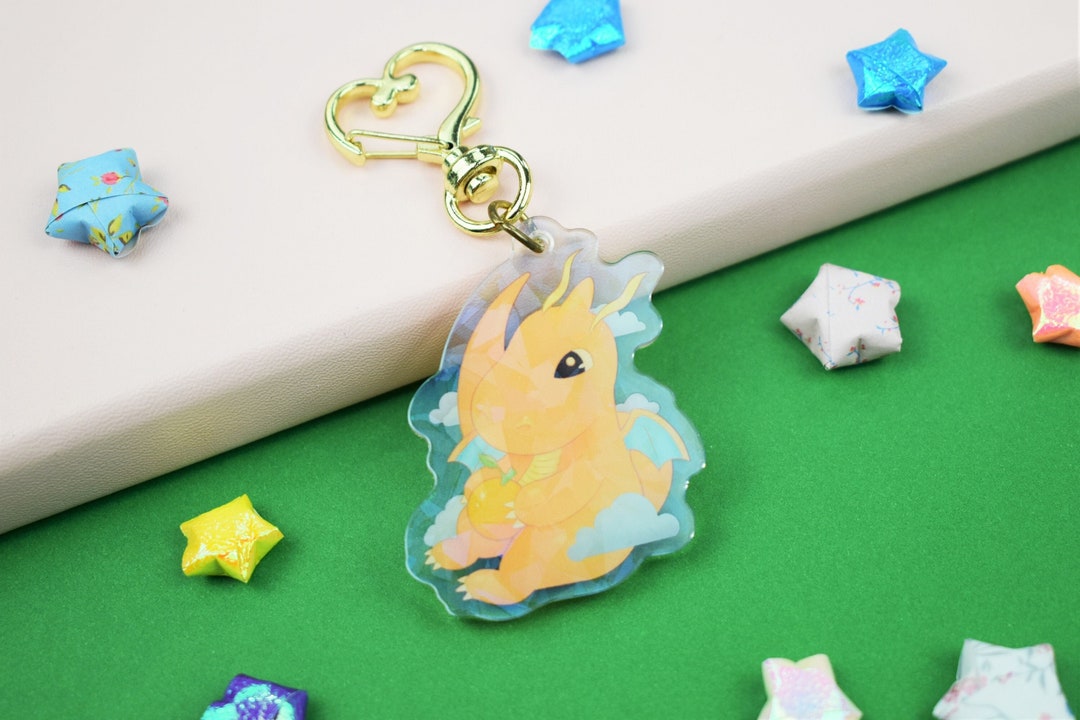 Orange Dragonite Holographic Keychain Star Clasp Anime Kawaii Video ...
